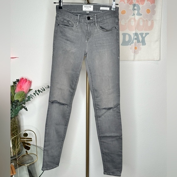 Frame Denim | Jeans | Frame Le Skinny De Jeanne Grey Destroyed Knee ...